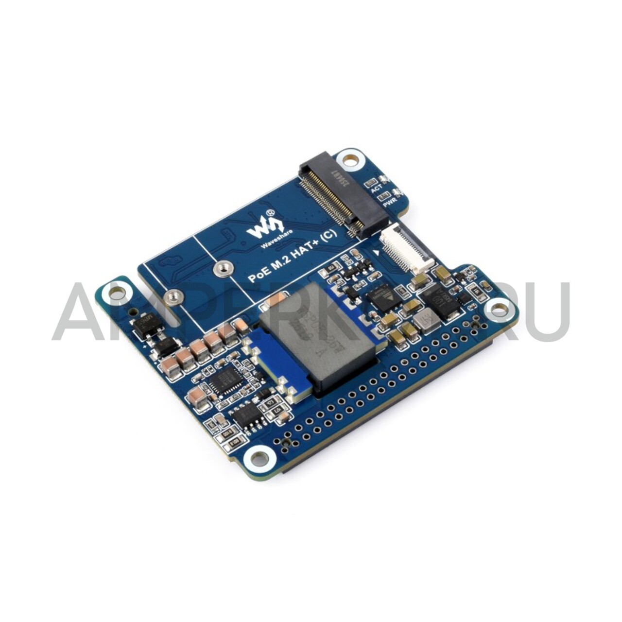 Купить Адаптер Waveshare PCIe-M.2 с PoE (C) для Raspberry Pi 5 NVMe, M.2